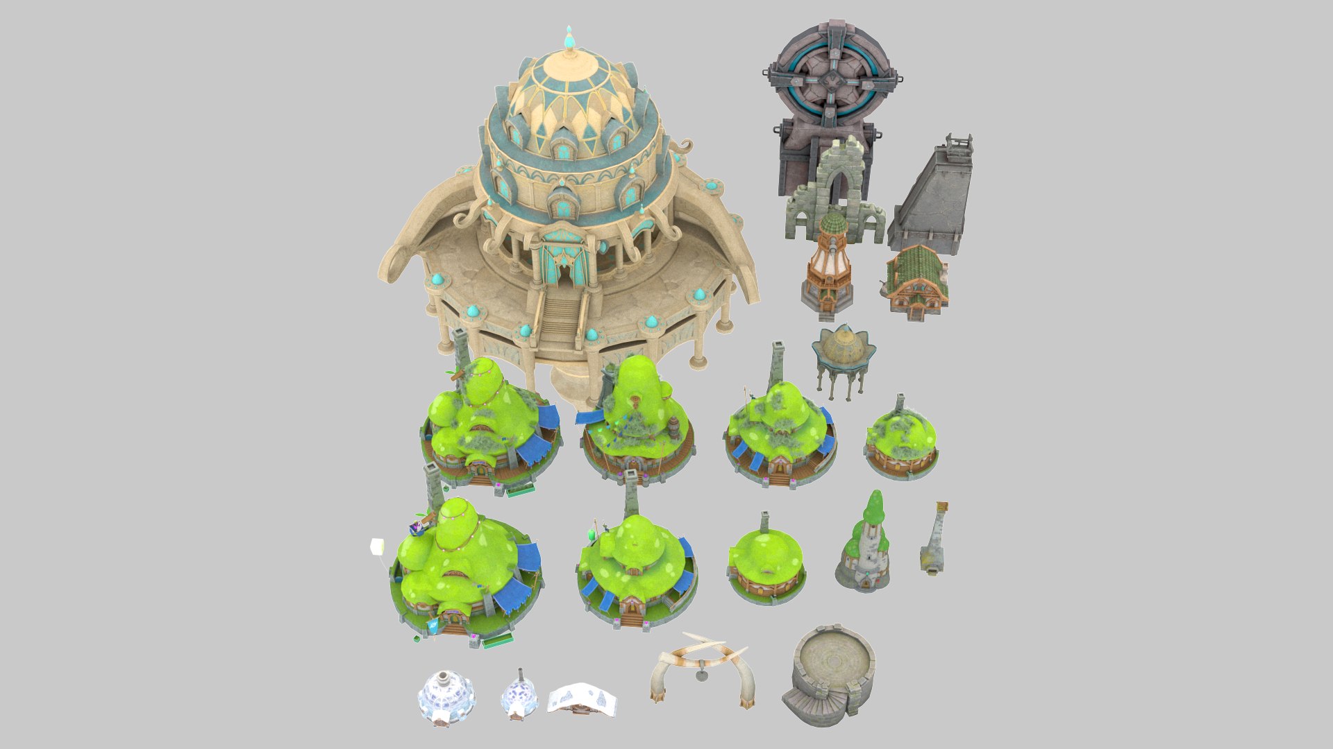 3D Cartoon Building Mushroom House Igloo Tower Guard Tower Watchtower ...