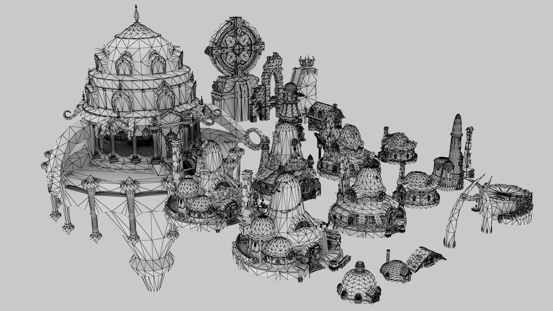 3D Cartoon Building Mushroom House Igloo Tower Guard Tower Watchtower ...