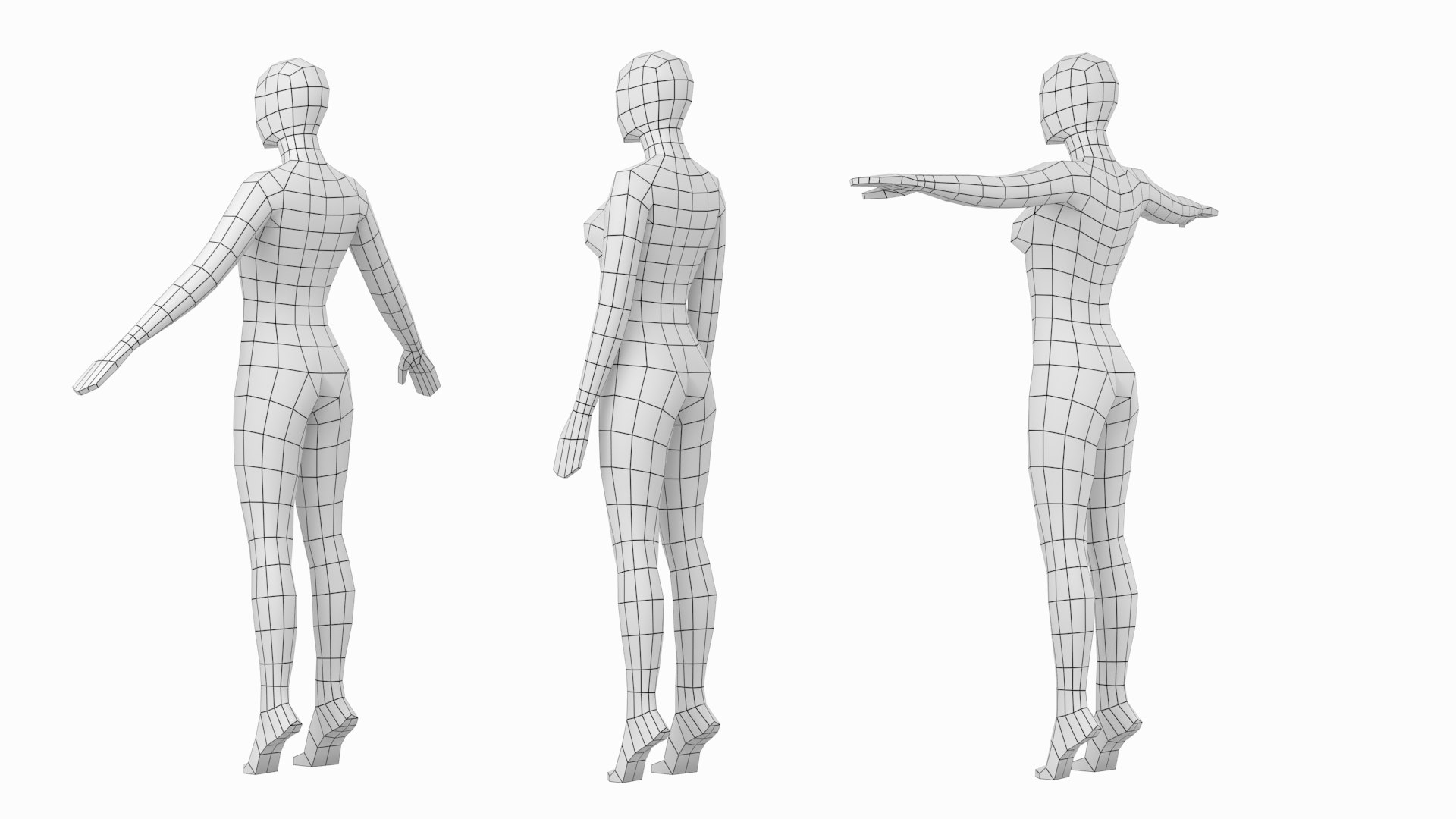 Natural Female On Toes In 3 Modeling Poses Base Mesh 3D - TurboSquid 2192462