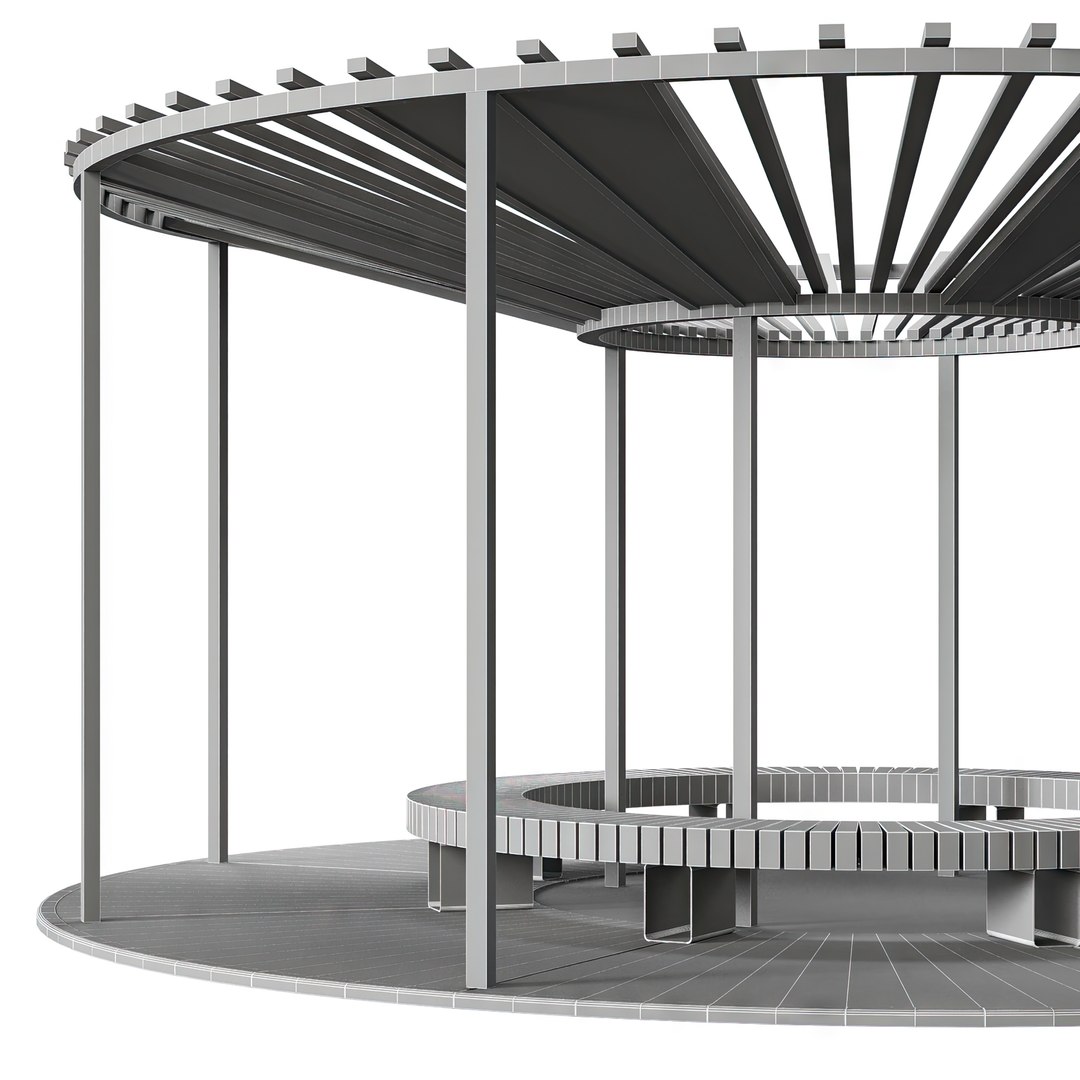 Set Of Pergolas Gazebos Canopies With Swings Benches 3D Model 3D Model ...