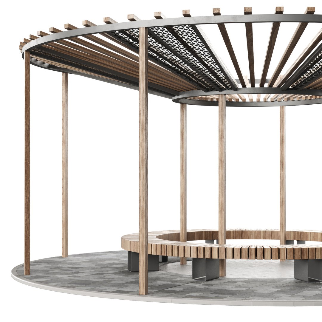 Set Of Pergolas Gazebos Canopies With Swings Benches 3D Model 3D Model ...