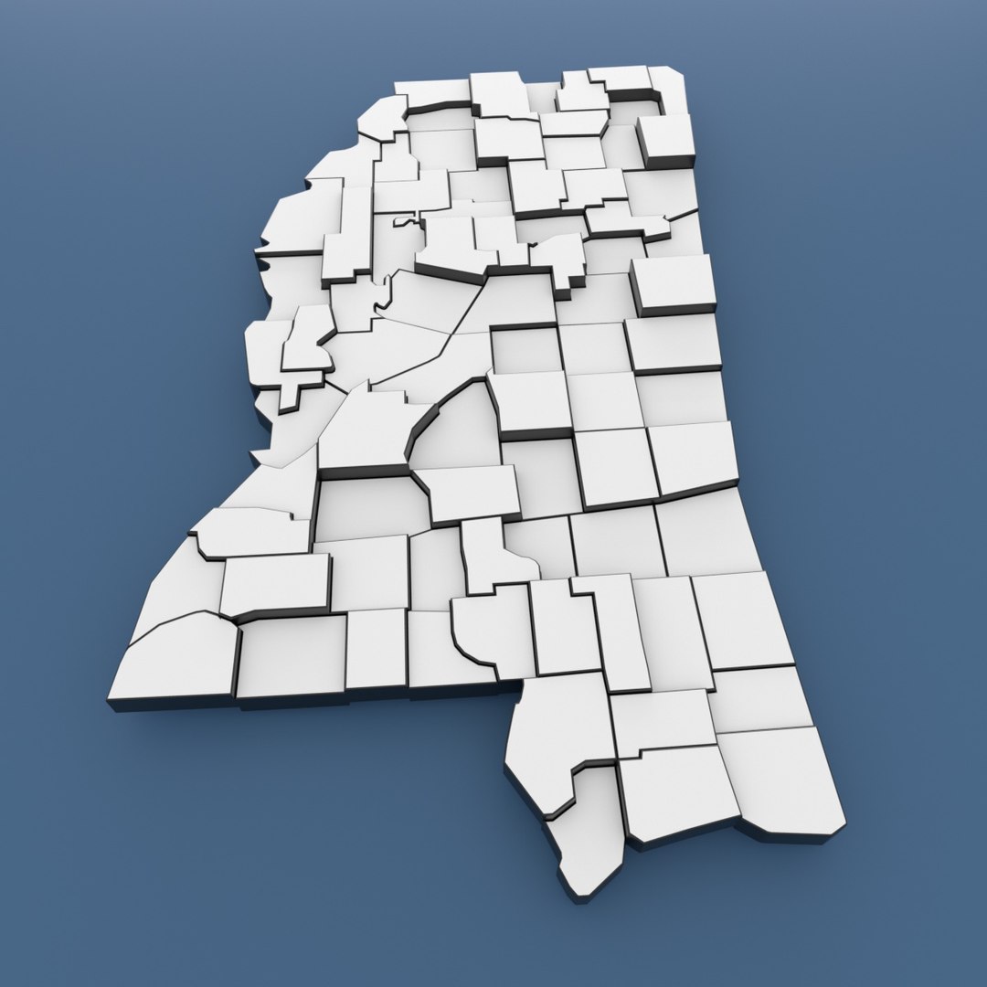 3D Mississippi Counties - Map Of United States Of America USA Model ...