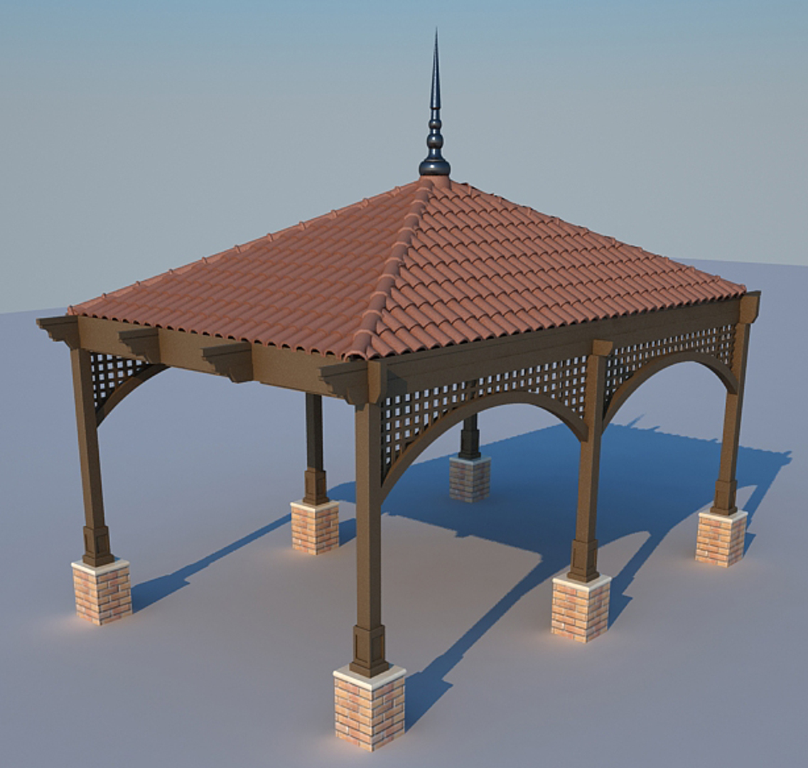 wooden pergola roof tiles 3d model