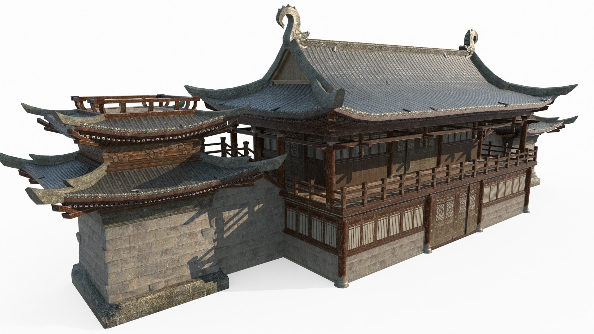 3D Ancient Asian Architecture Defense Palace Barracks Model ...