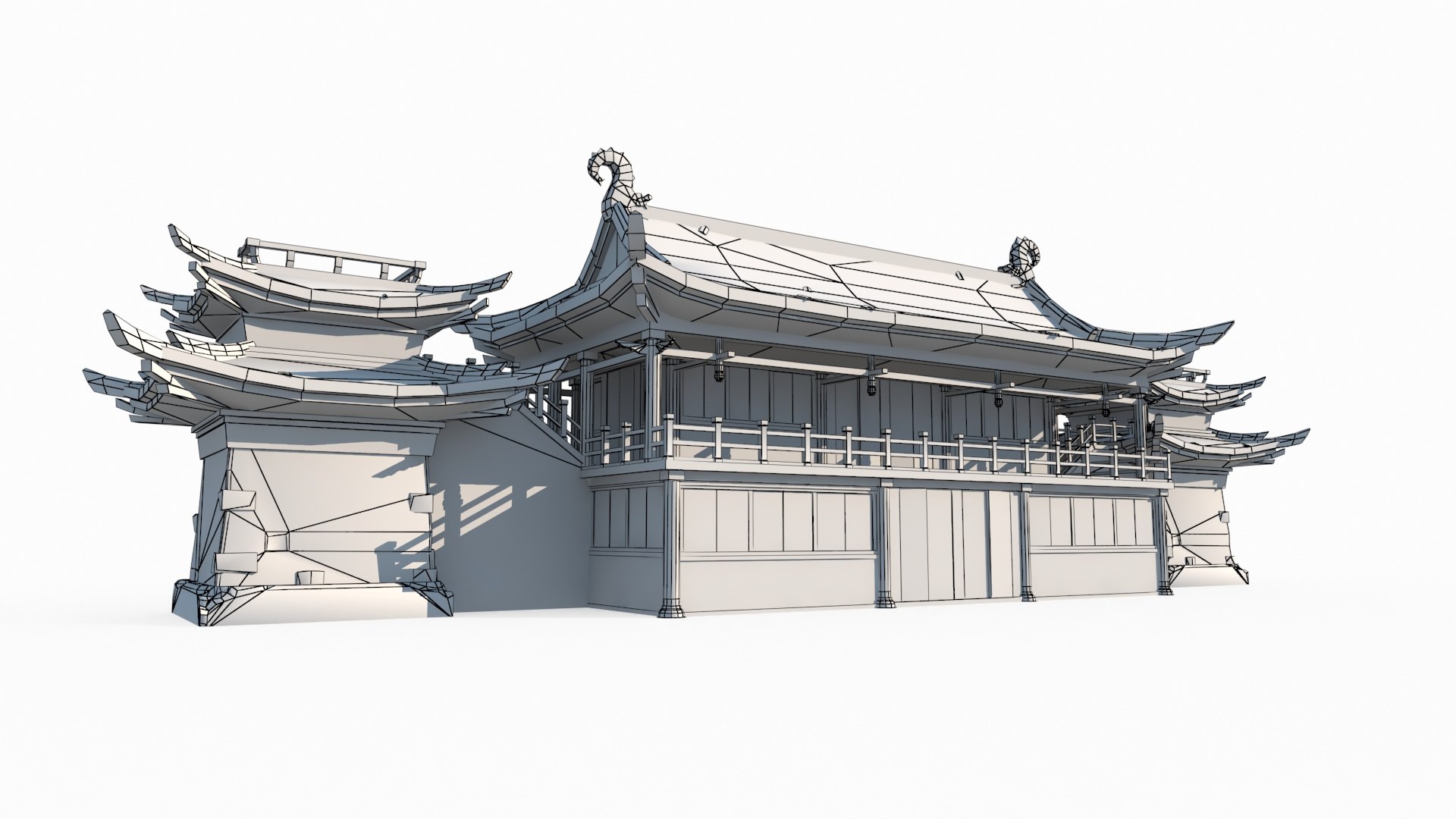 3D Ancient Asian Architecture Defense Palace Barracks Model ...