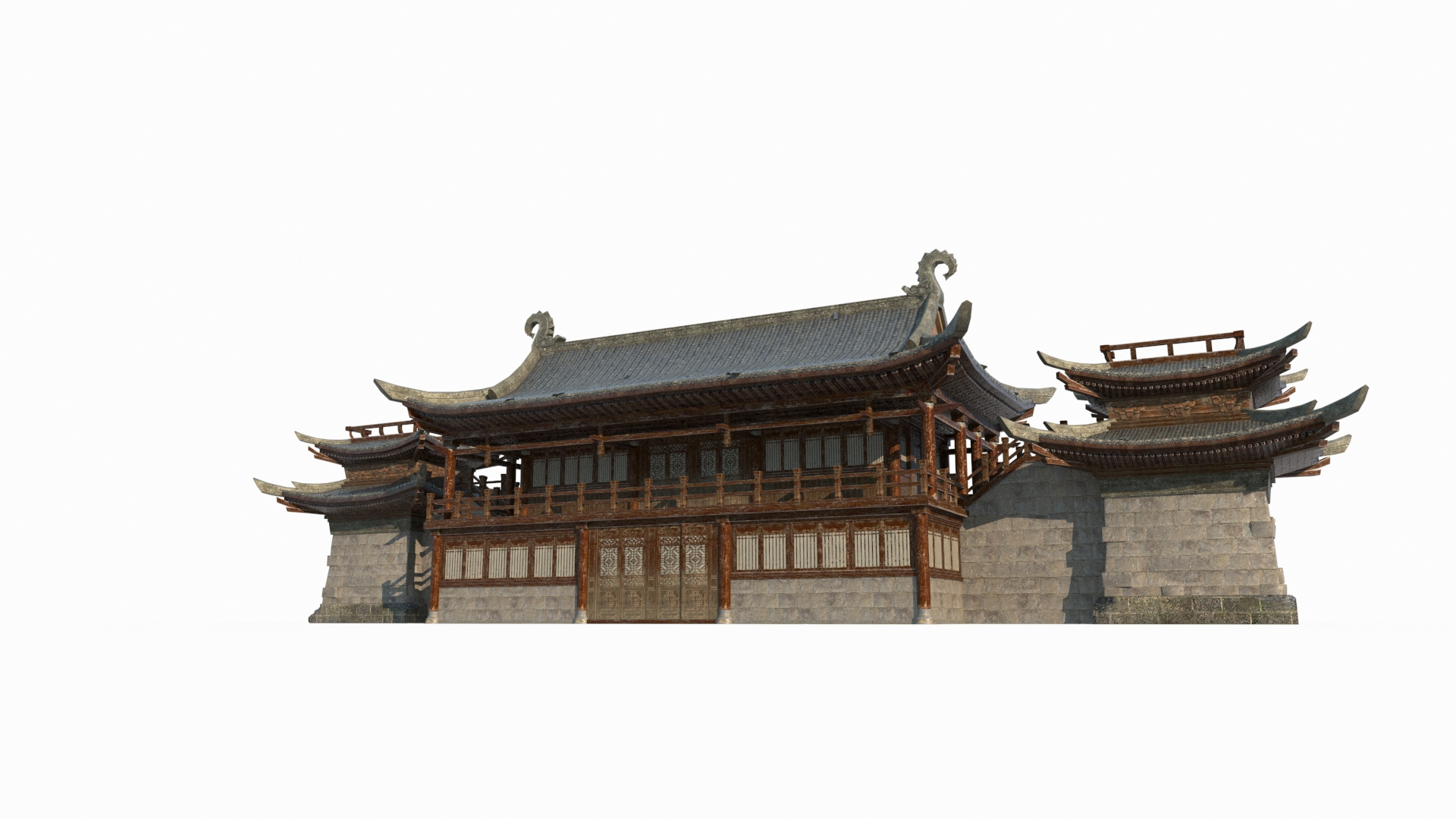 3D Ancient Asian Architecture Defense Palace Barracks Model ...