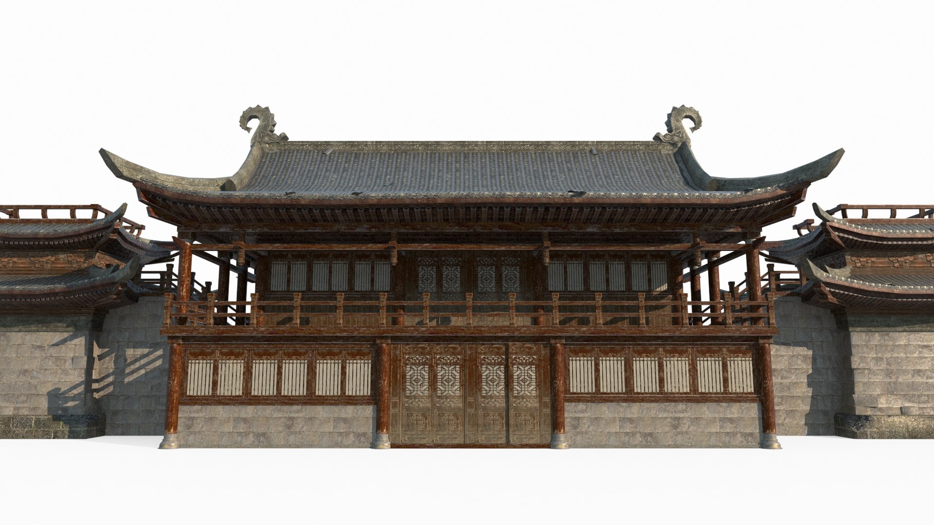 3D Ancient Asian Architecture Defense Palace Barracks Model ...