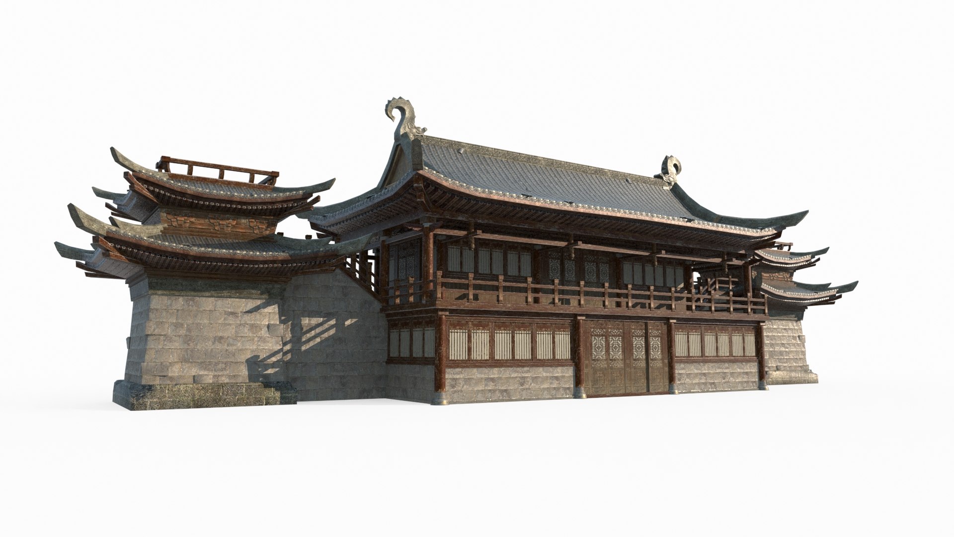 3D Ancient Asian Architecture Defense Palace Barracks Model ...