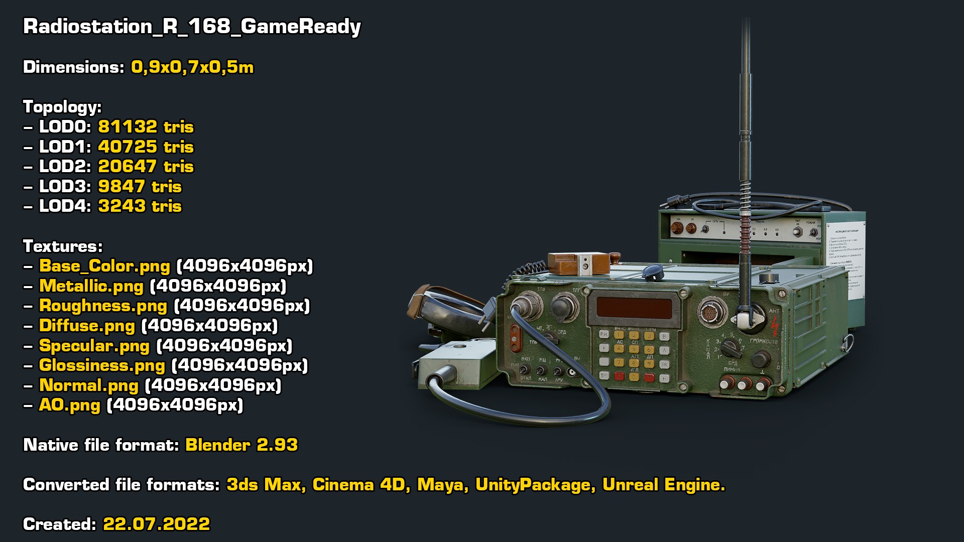 3D R-168 Radiostation GameReady LODs - TurboSquid 1931382