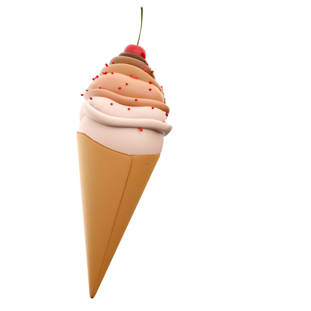 3d Cream Ice Cream With Cherry Icon 3D Model - TurboSquid 2056565