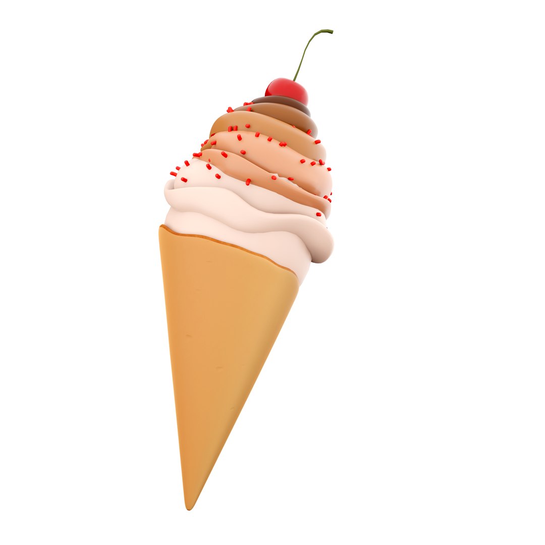 3d Cream Ice Cream With Cherry Icon 3D Model - TurboSquid 2056565