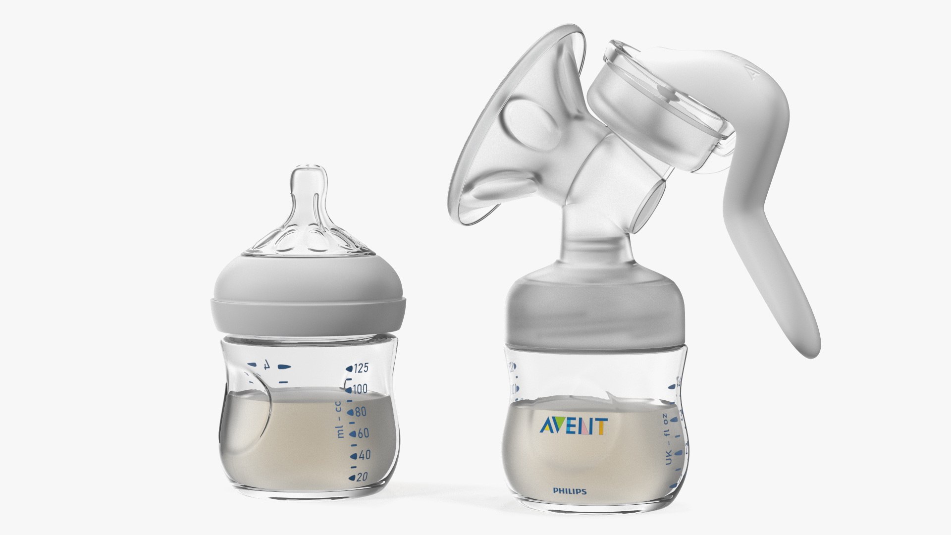 Philips Avent Manual Breast Pump and Baby Bottle with Milk 3D model ...