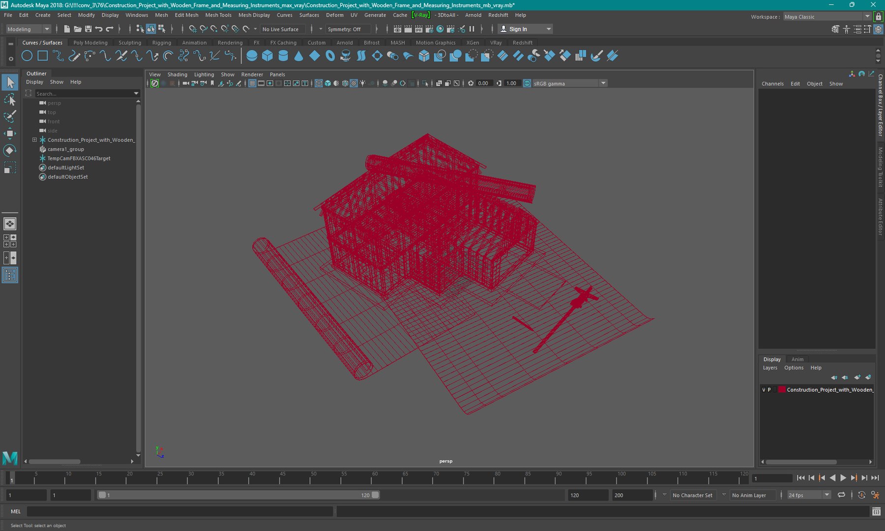 3D Construction Project With Wooden Frame And Measuring Instruments ...