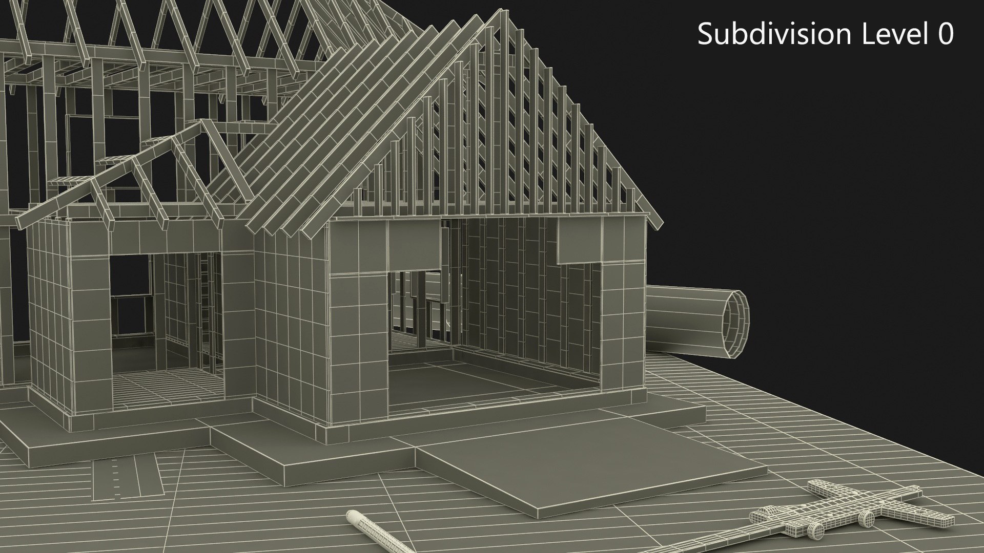 3D Construction Project With Wooden Frame And Measuring Instruments ...