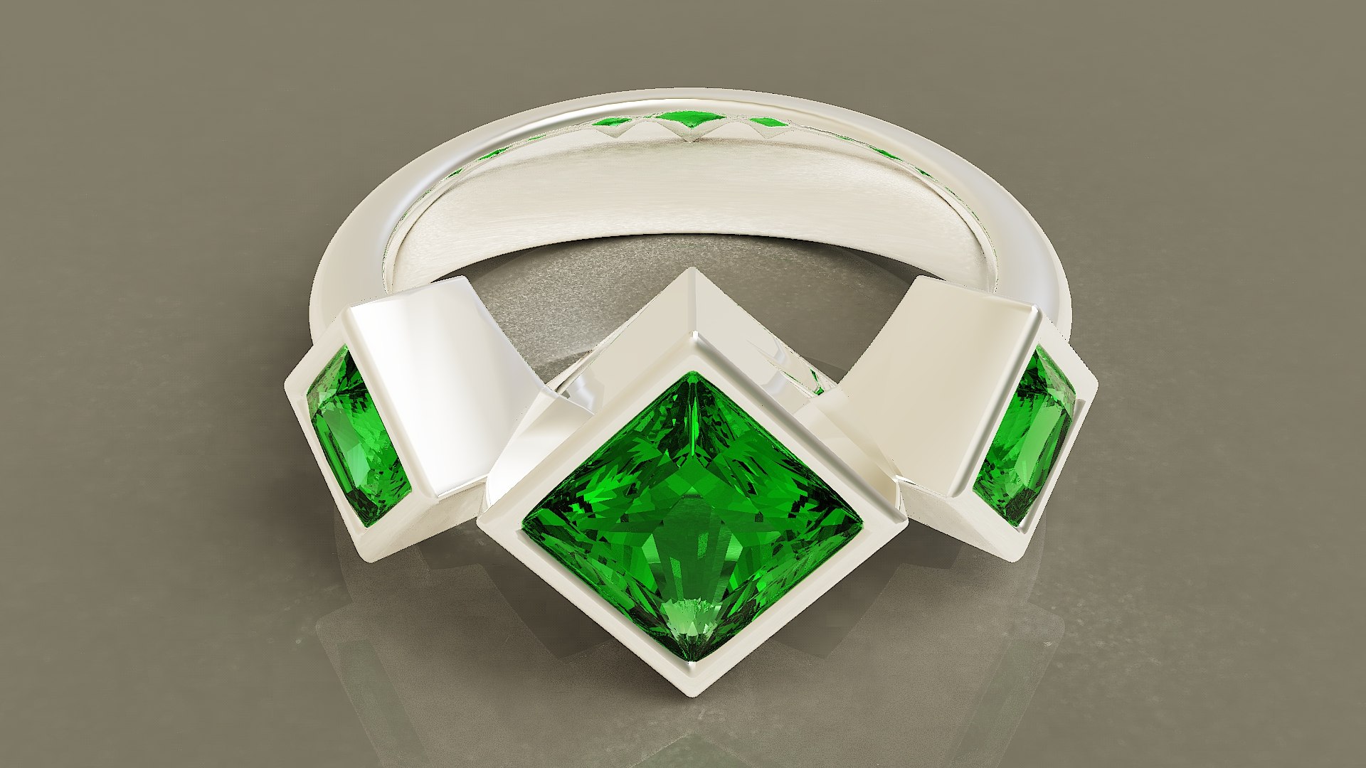 Bezel Set Princess Shape Diamond Three Stone Ring 3D - TurboSquid 2334957