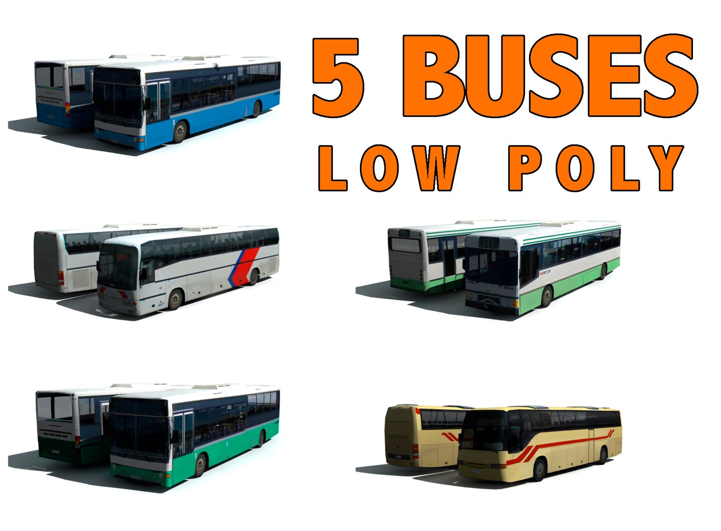 5 BUSES LOW POLY 3D - TurboSquid 1987180