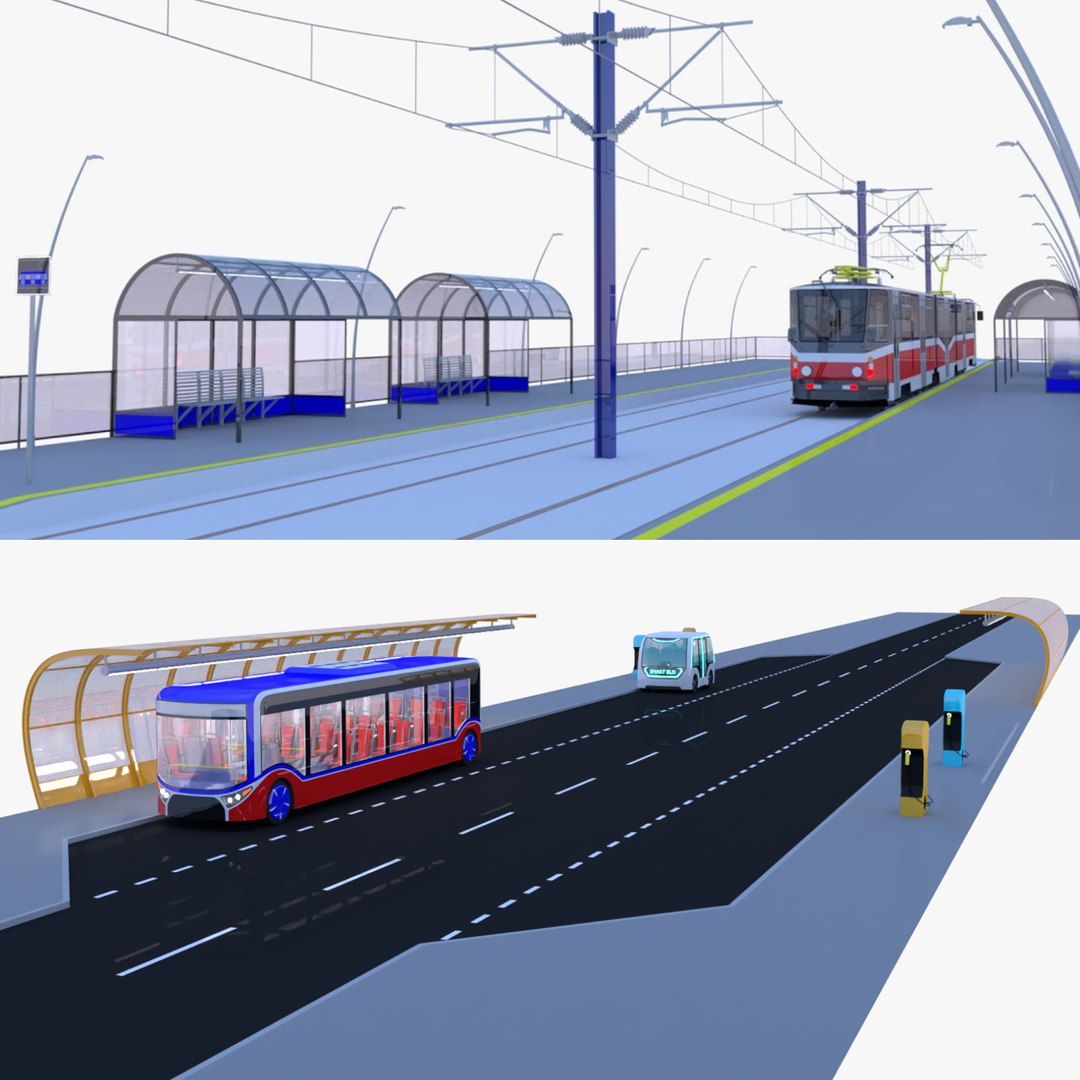 Bus And Tram Stop Collection 3D - TurboSquid 2191537