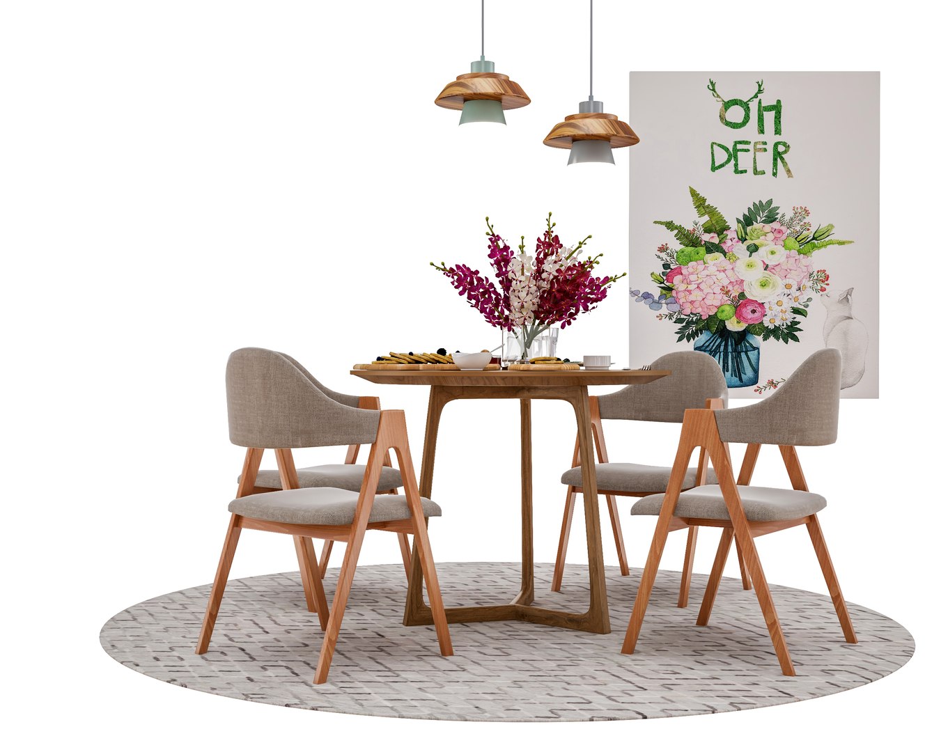 3D model Round dining table and chairs - TurboSquid 2103691