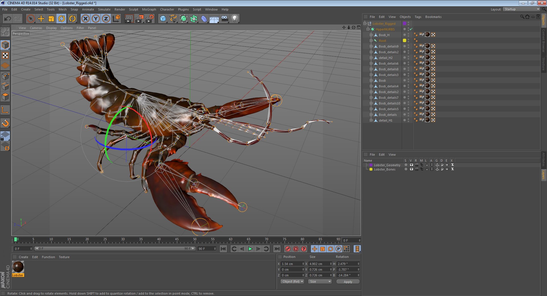 3d lobster rigged model