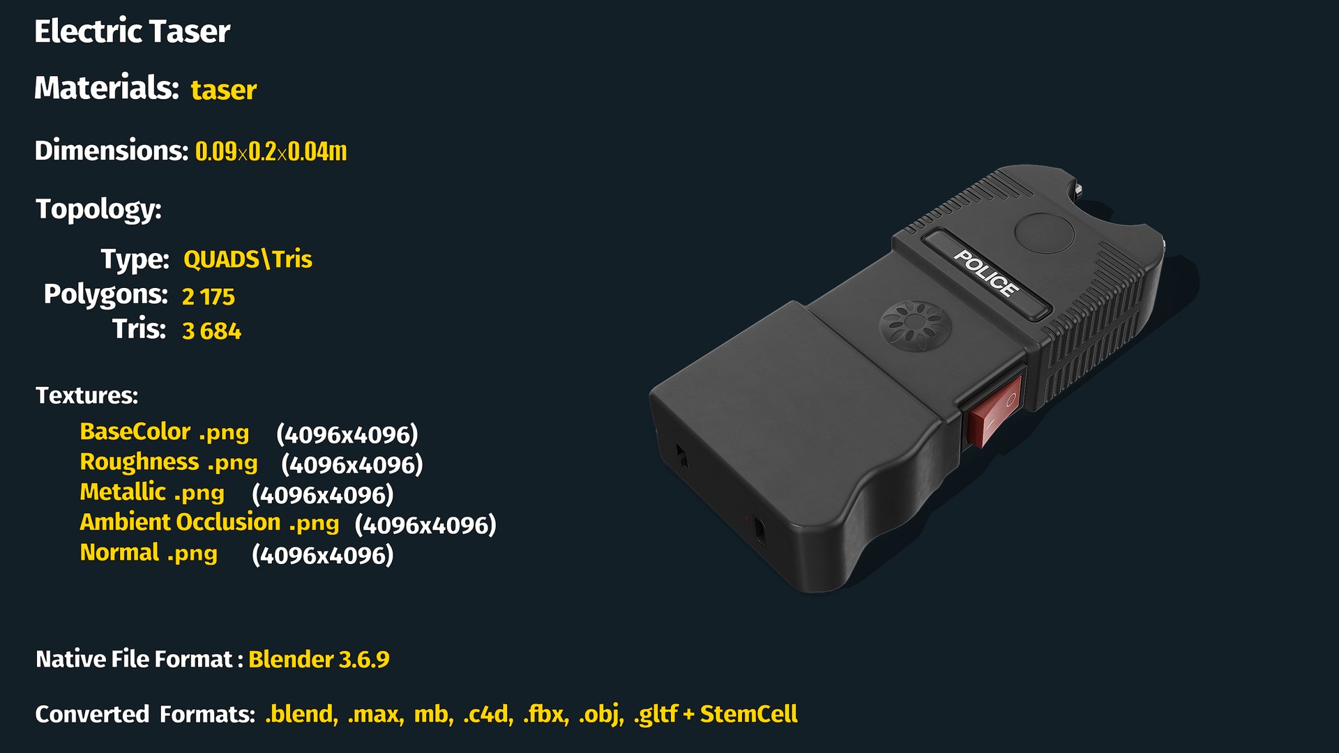 Police Electric Taser Model - TurboSquid 2242962