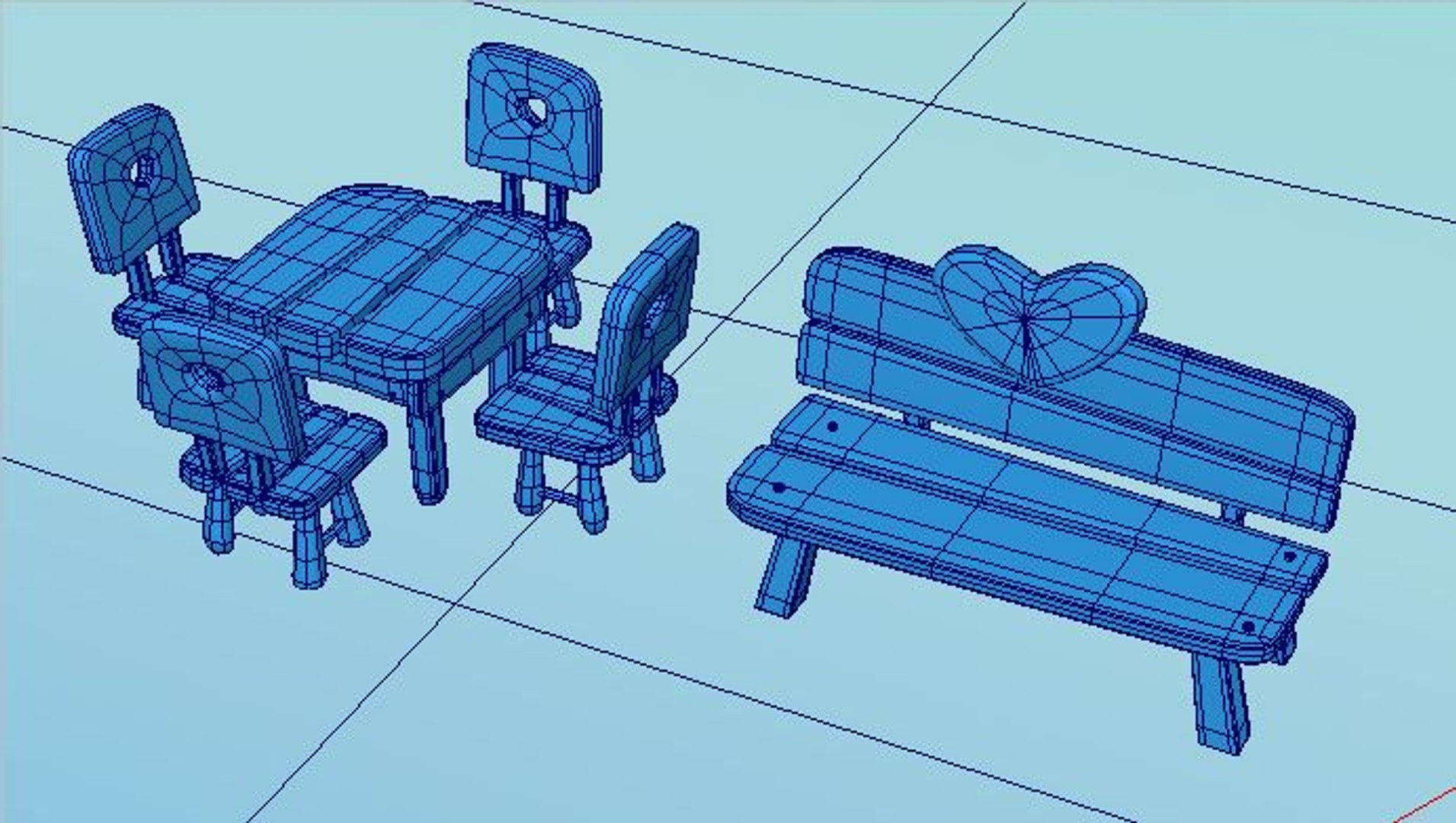 Cartoon table chair street bench model - TurboSquid 1395853