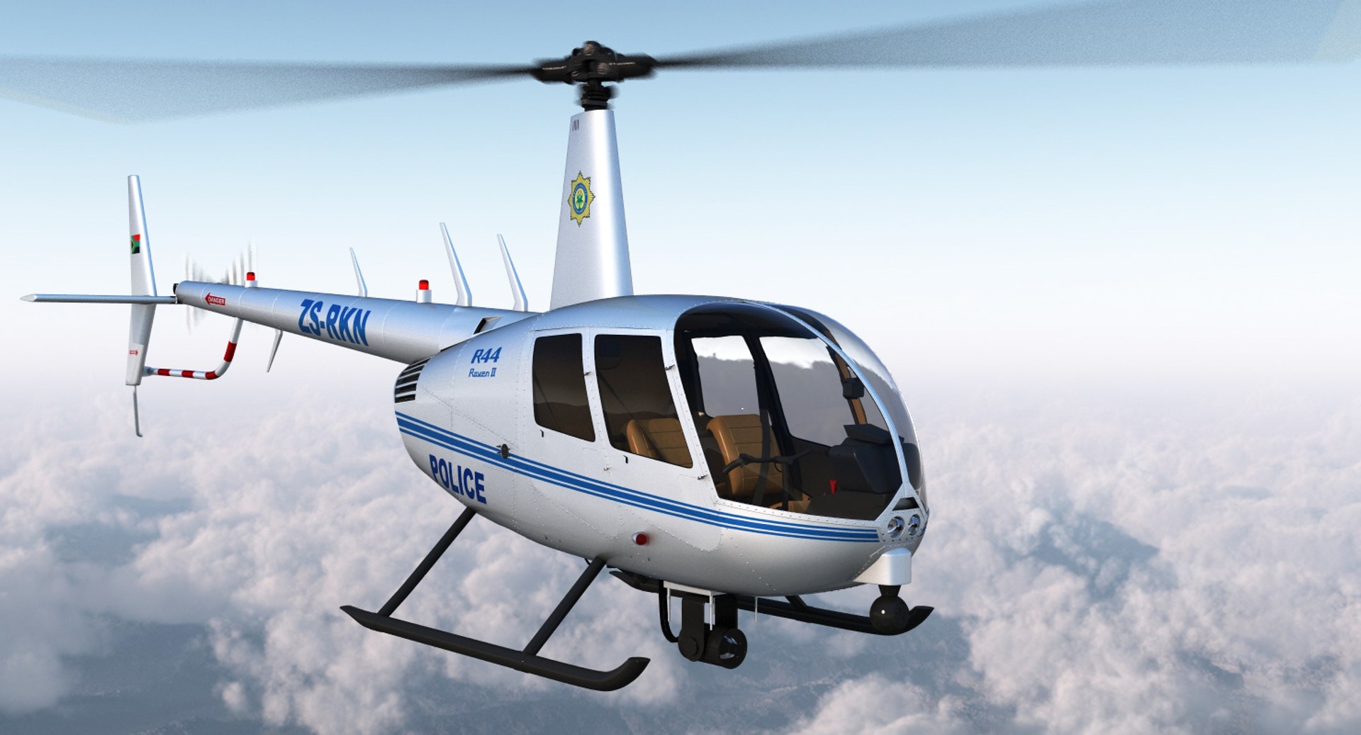 Police Helicopter Robinson R44 3d Model