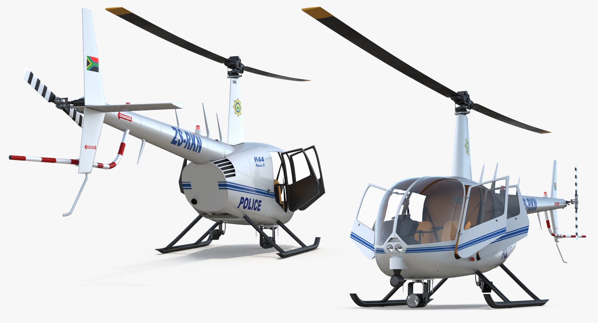 Police Helicopter Robinson R44 3d Model