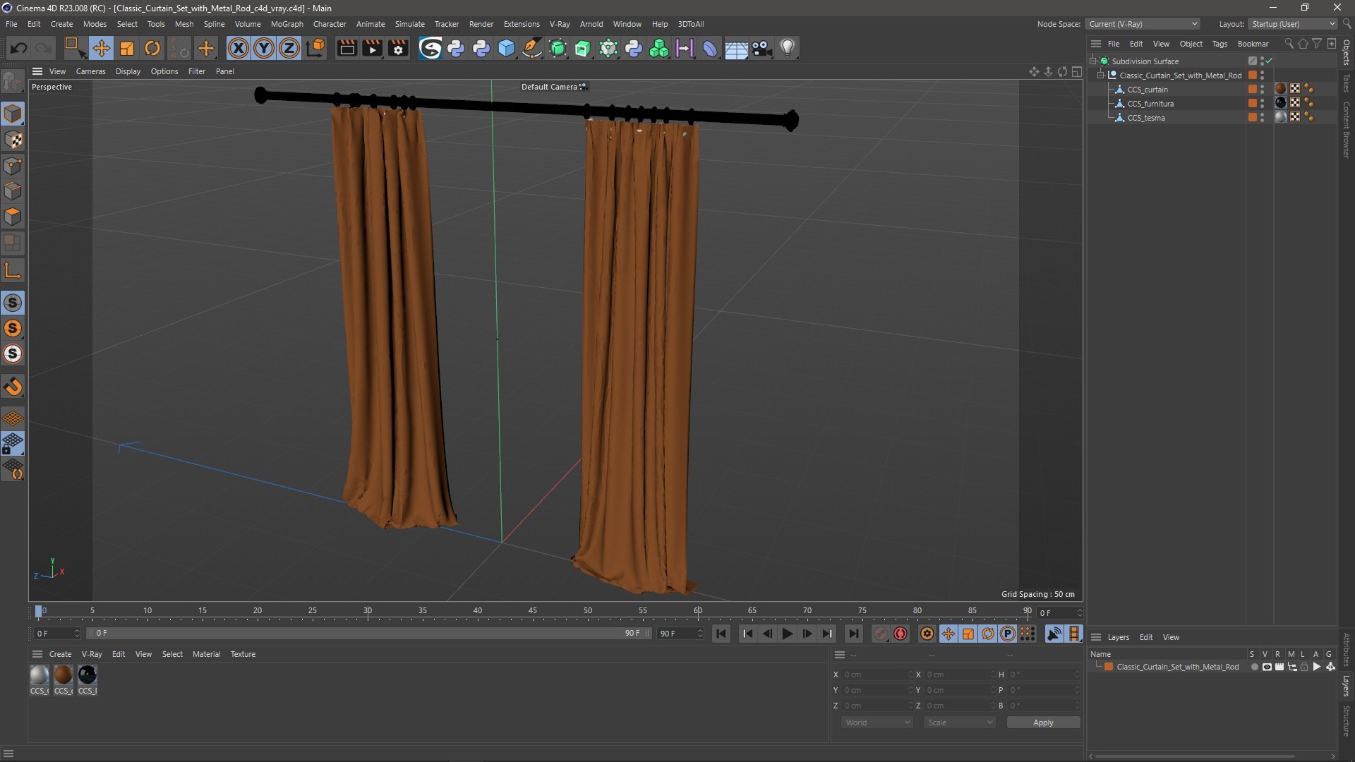 3D Classic Curtain Set With Metal Rod Model - TurboSquid 2314015