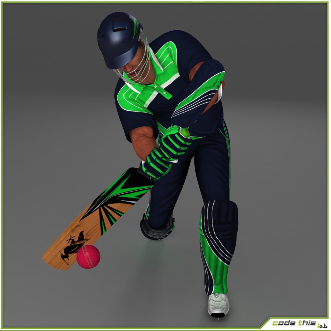 Helmet Cricket Bat Characters 3d Obj