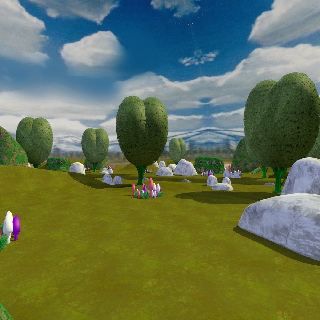 cartoon landscape stream rocks 3d model