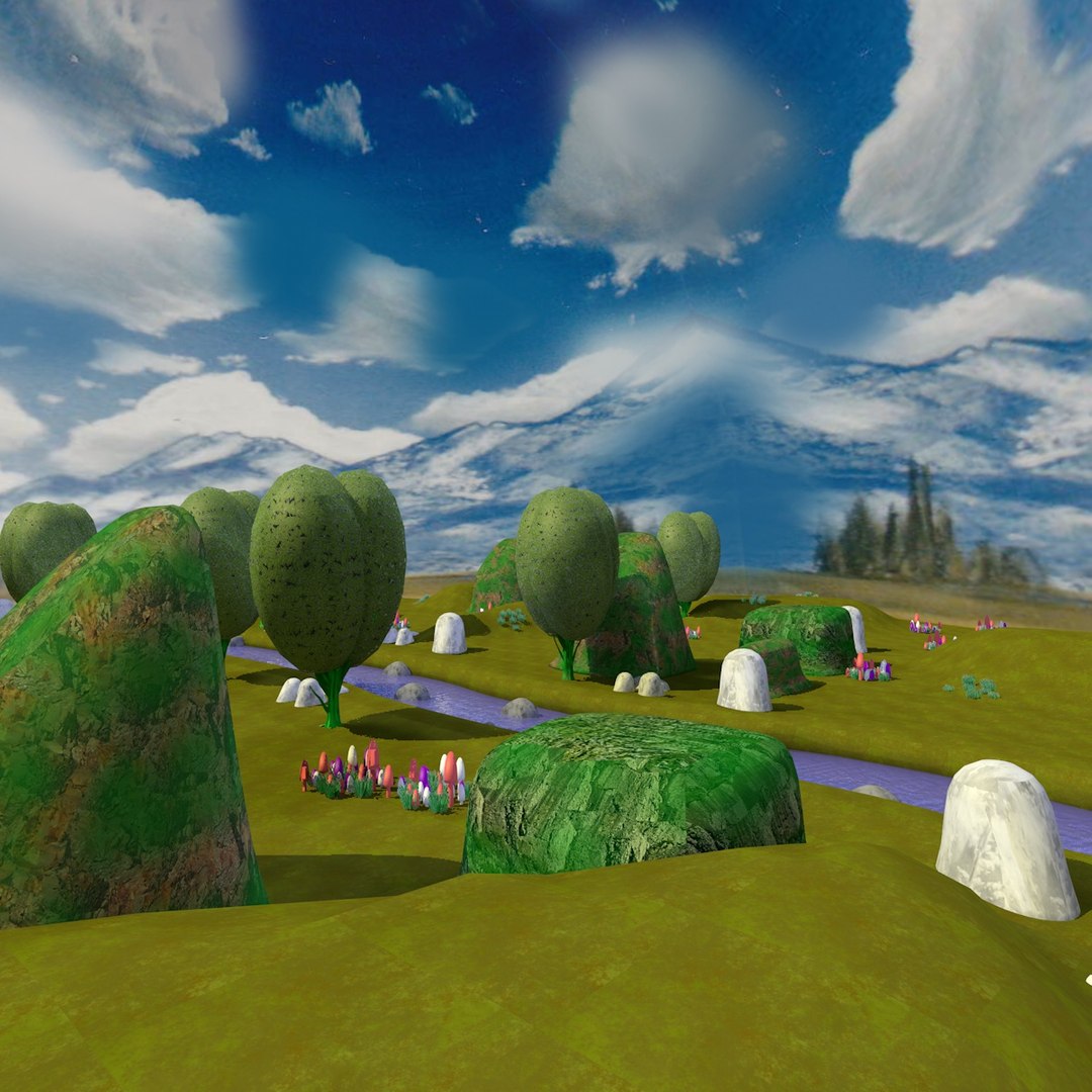 cartoon landscape stream rocks 3d model