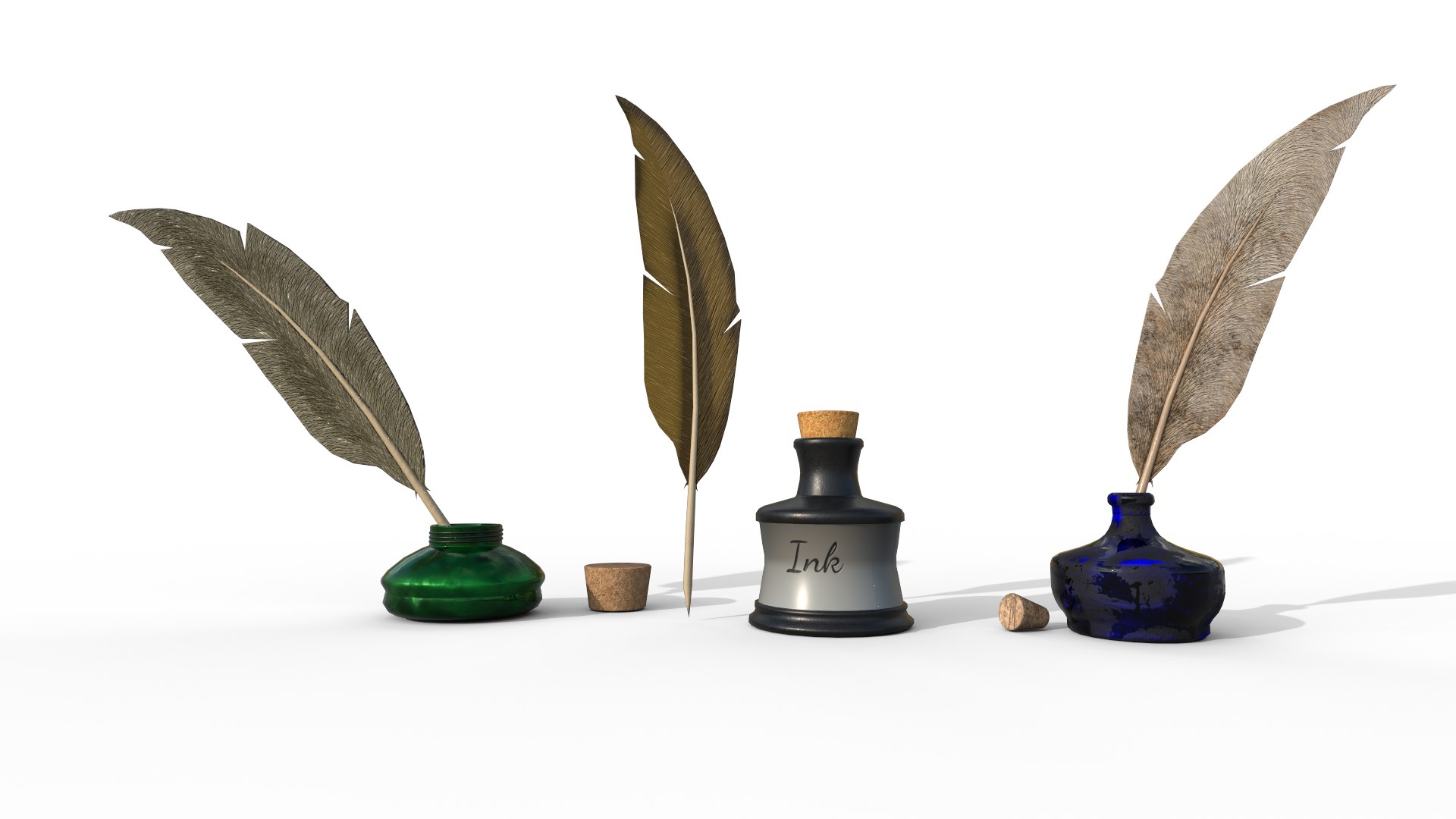 3D Set of ink bottles with nibs PBR low-poly game ready Low-poly 3D ...