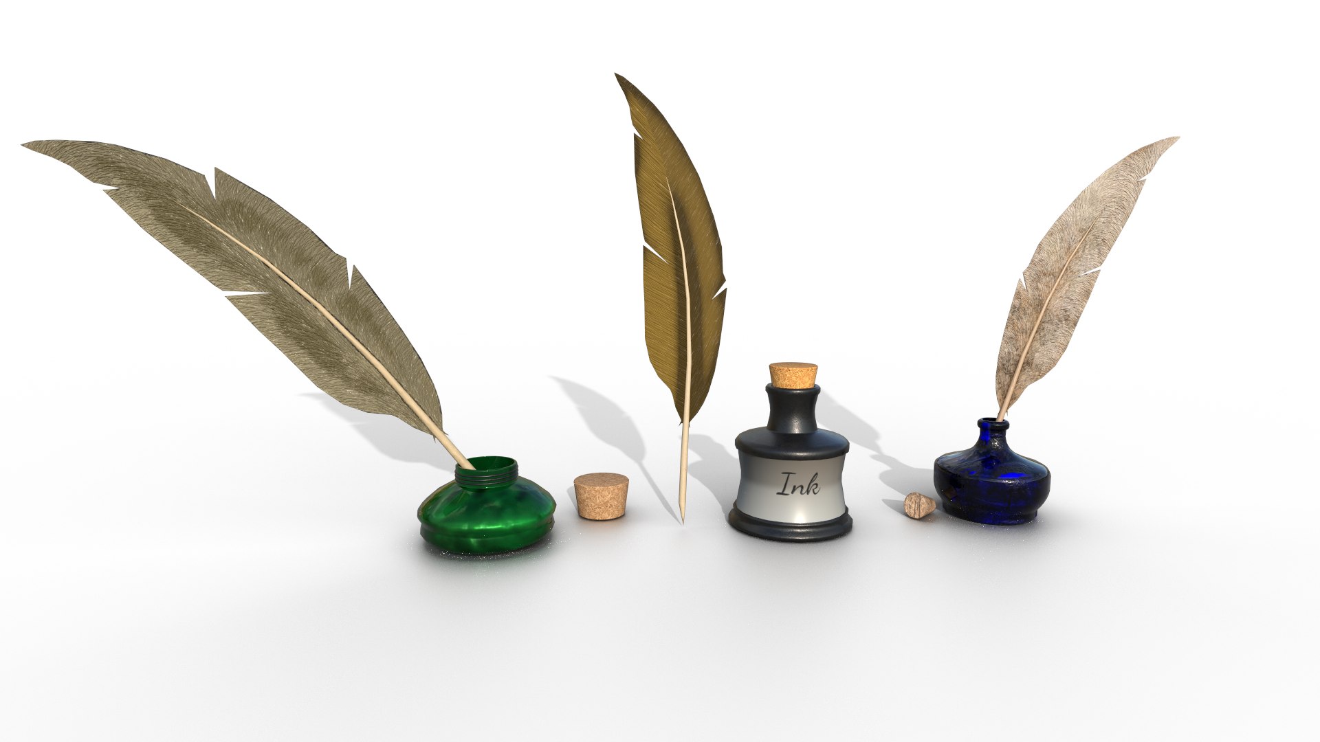 3D Set of ink bottles with nibs PBR low-poly game ready Low-poly 3D ...