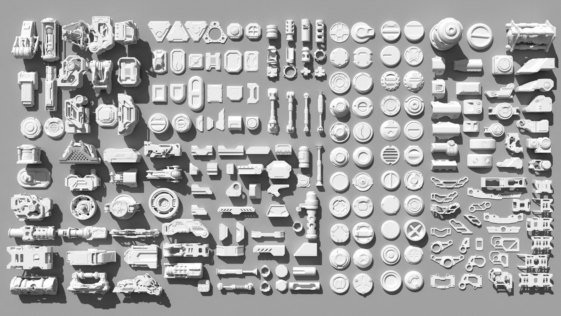 3D Model Hard Surface Machine Mechanical Parts Parts Armor Screw Shock ...