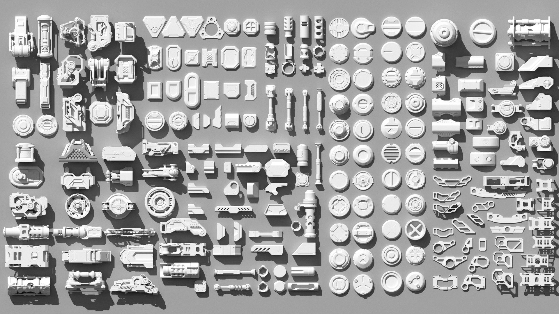 3D Model Hard Surface Machine Mechanical Parts Parts Armor Screw Shock ...