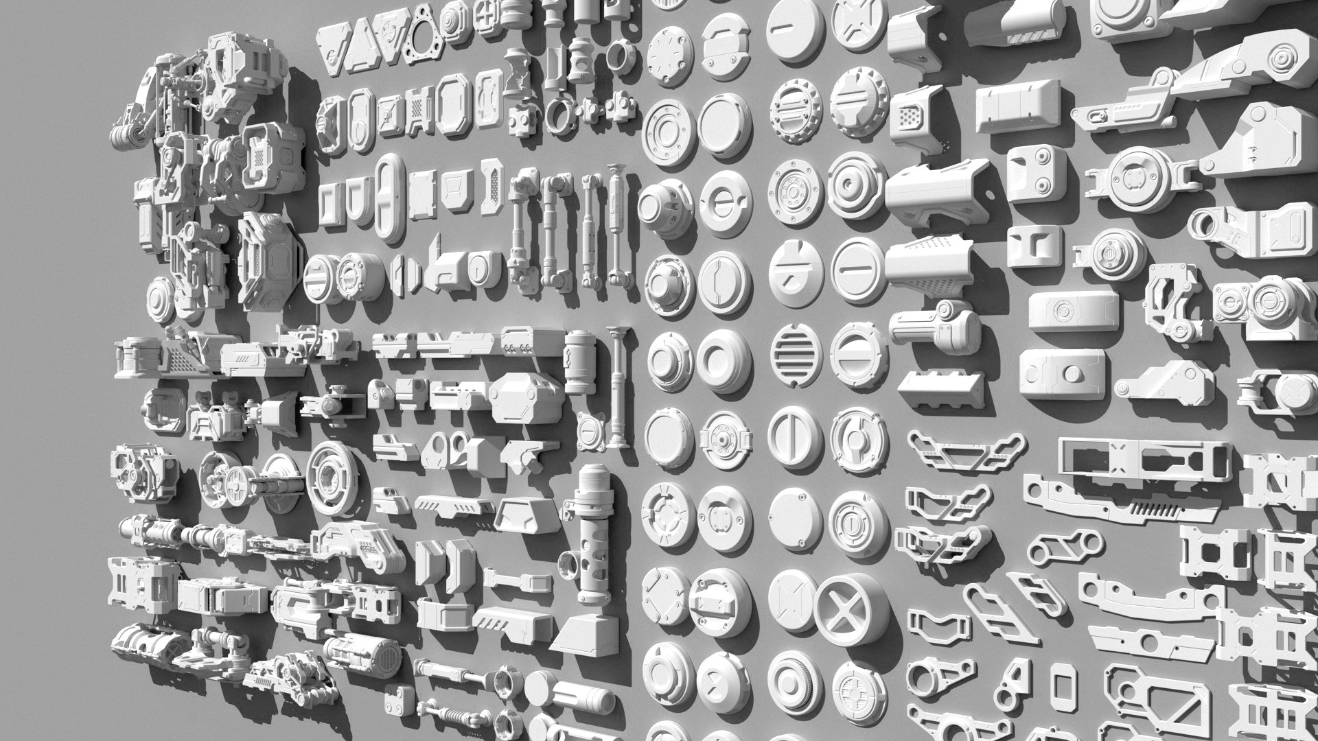 3D Model Hard Surface Machine Mechanical Parts Parts Armor Screw Shock ...