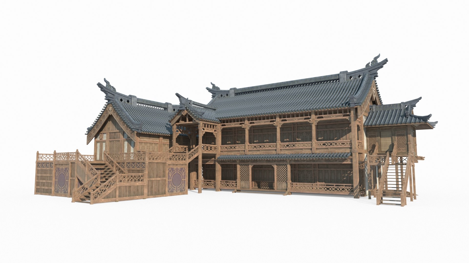 3D Model Asian Ancient Architectural Combination Houses - TurboSquid ...