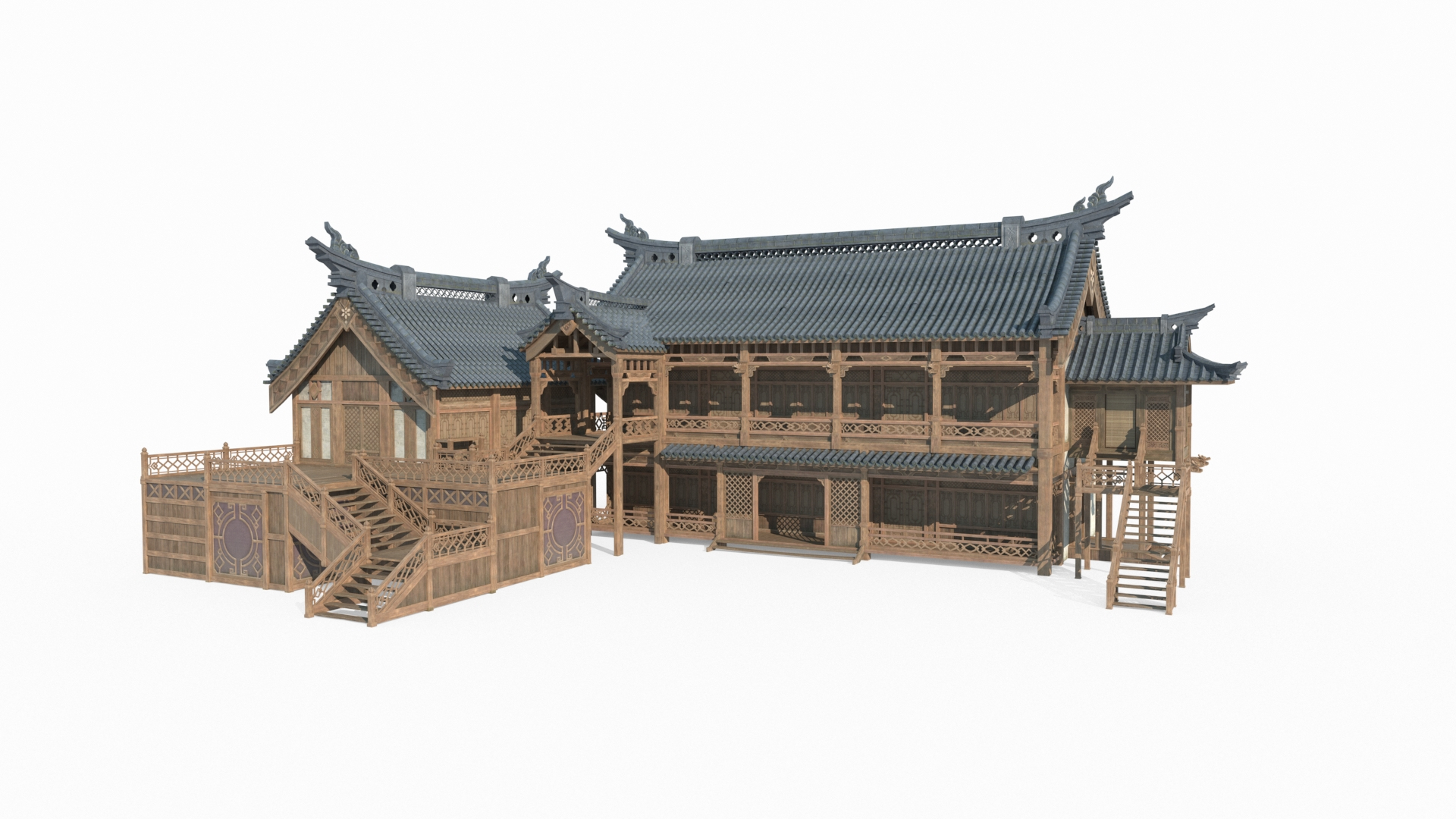 3D Model Asian Ancient Architectural Combination Houses - TurboSquid ...