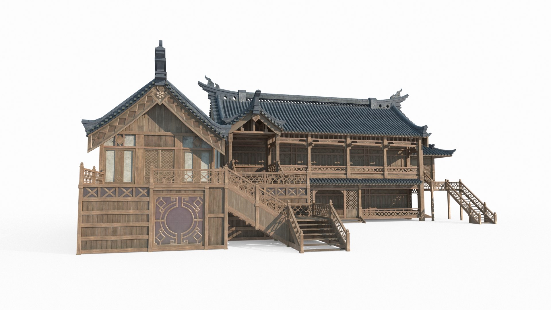 3D Model Asian Ancient Architectural Combination Houses - TurboSquid ...