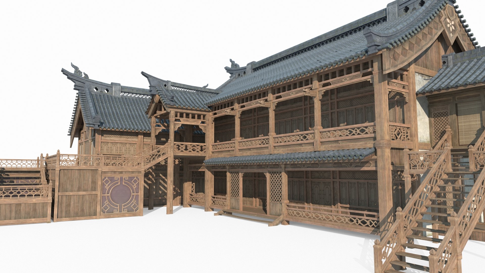 3D Model Asian Ancient Architectural Combination Houses - TurboSquid ...