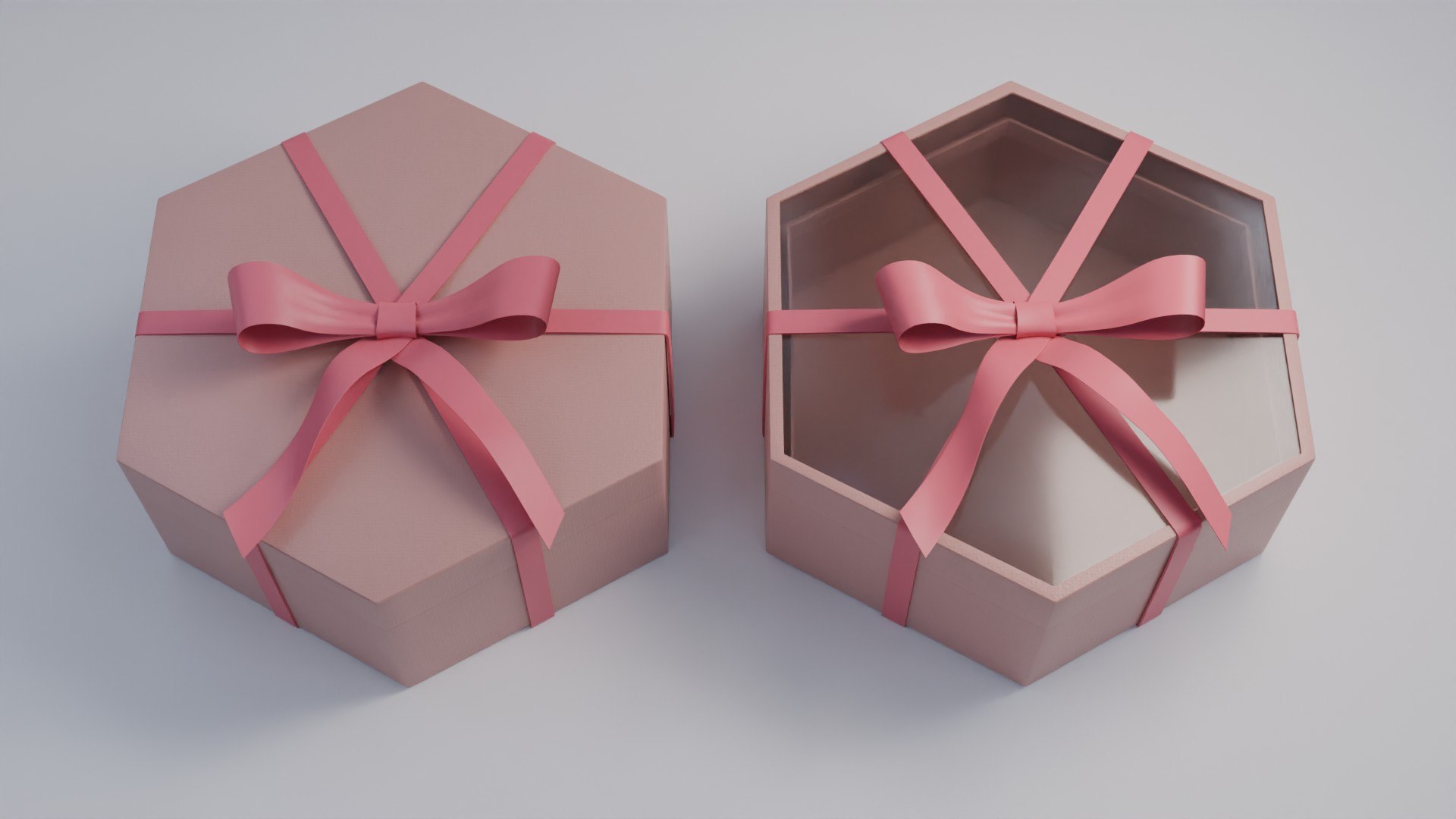 Gift Box Hex Shape With Ribbon Model - TurboSquid 2234304
