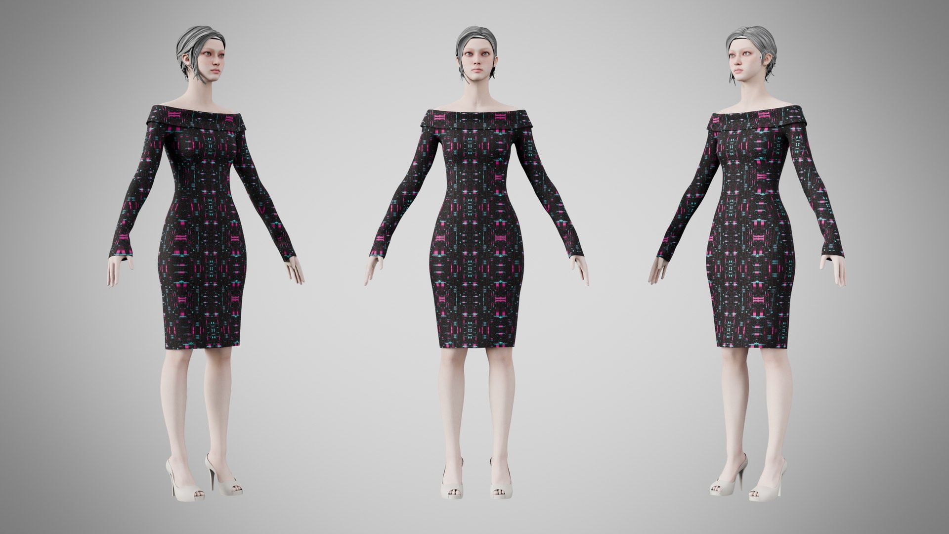 Dress 11 Neon Glitch Cityscape Model - TurboSquid 2452240