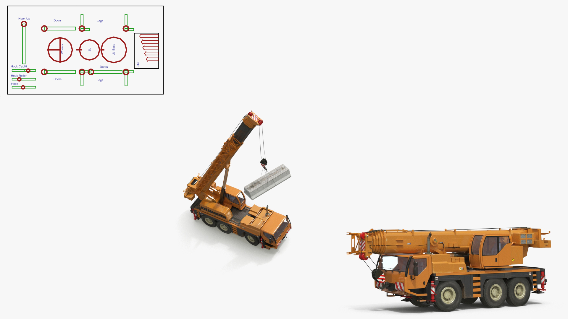 3D Liebherr Mobile Crane Vehicle With Concrete Barriers Rigged Model ...