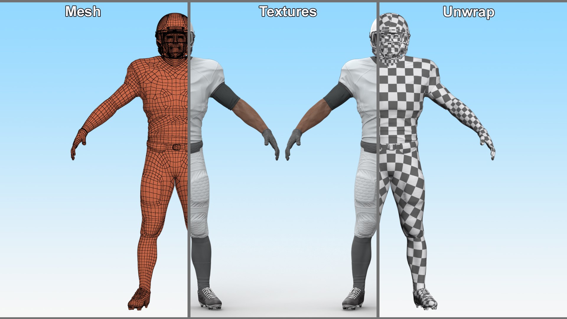 3D Black Man White Uniform T-Pose American Football Players Model ...