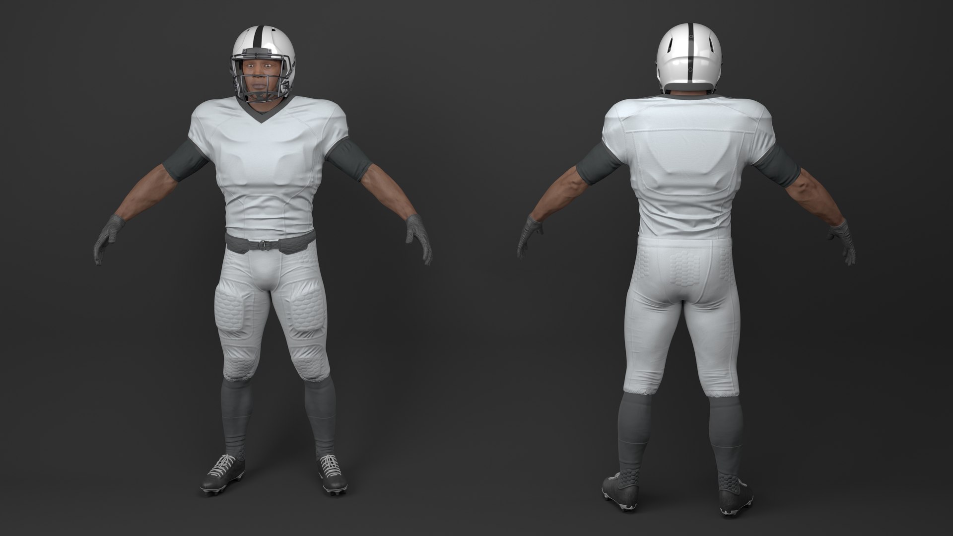 3D Black Man White Uniform T-Pose American Football Players Model ...