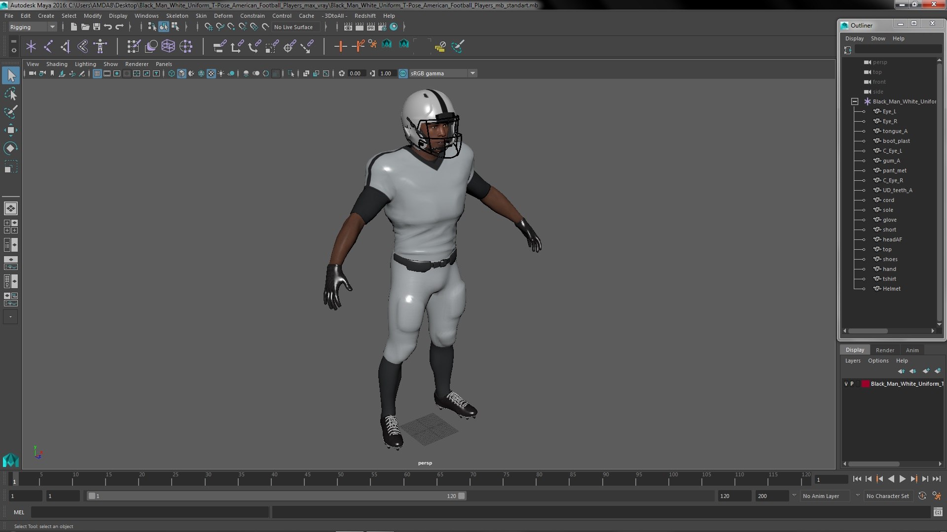 3D Black Man White Uniform T-Pose American Football Players model ...