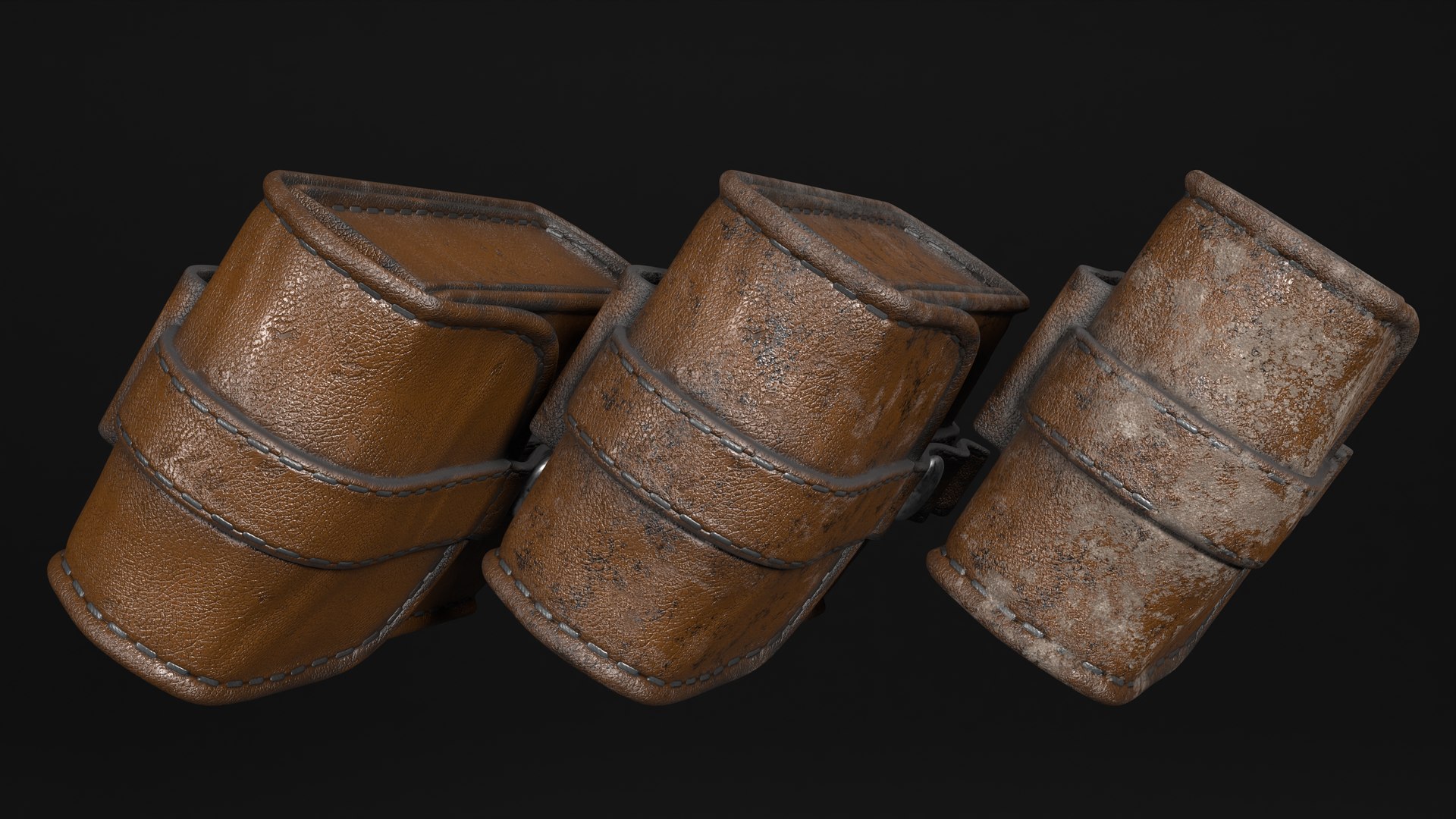 Leather Pouch With Three Stages Of Wear 3D Model - TurboSquid 1973397