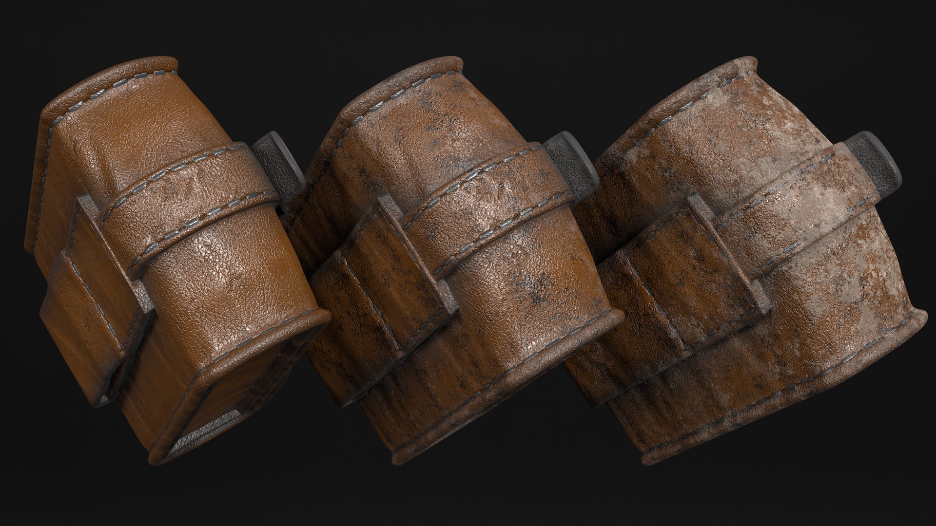 Leather Pouch With Three Stages Of Wear 3D Model - TurboSquid 1973397