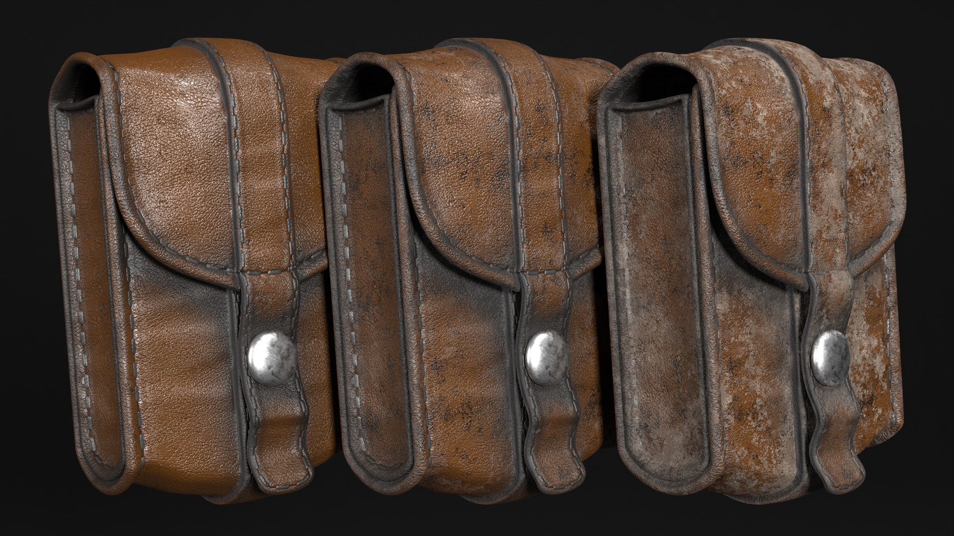 Leather Pouch With Three Stages Of Wear 3D Model - TurboSquid 1973397