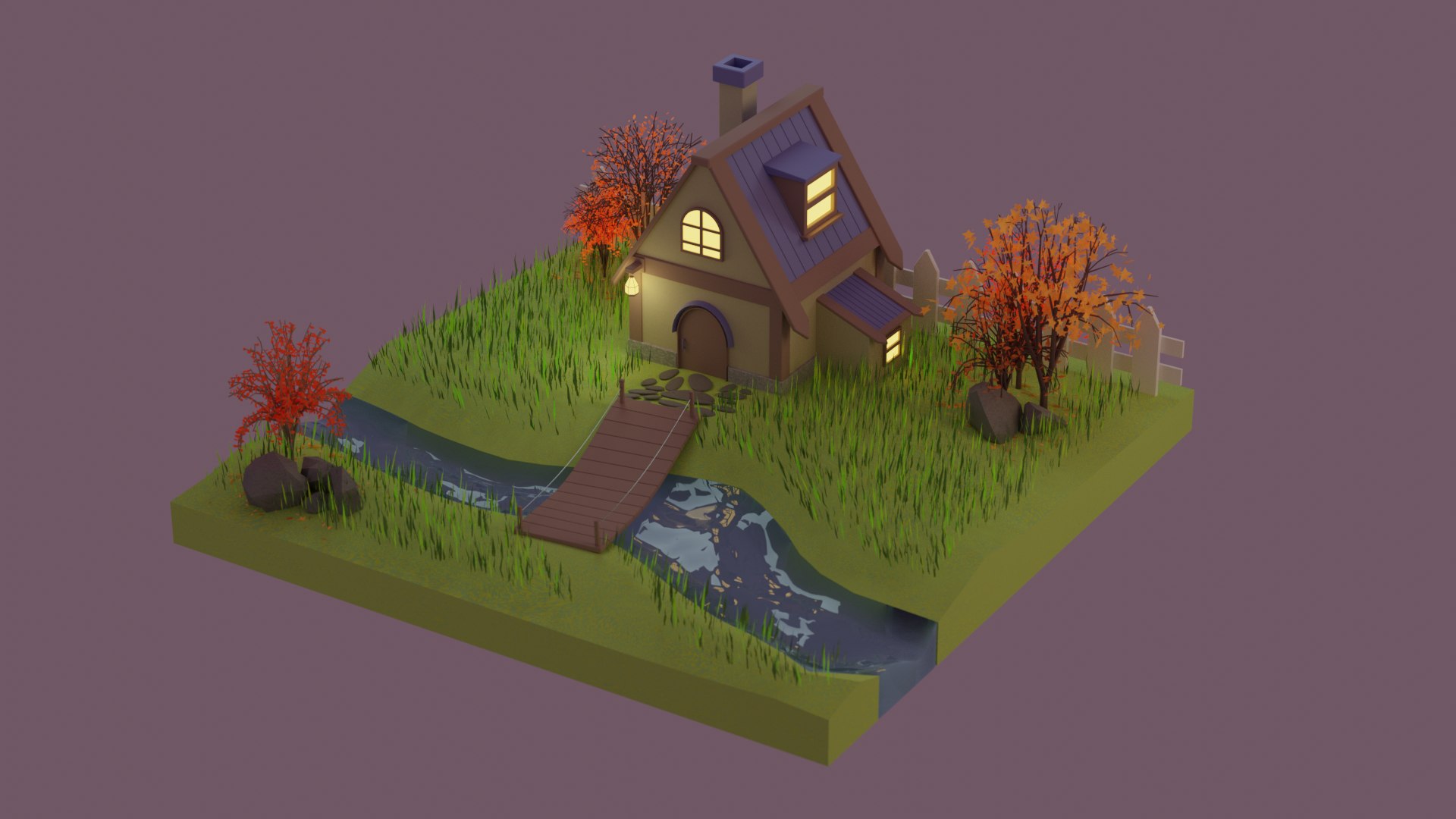 3D Autumn House Low Poly Model - TurboSquid 1787417